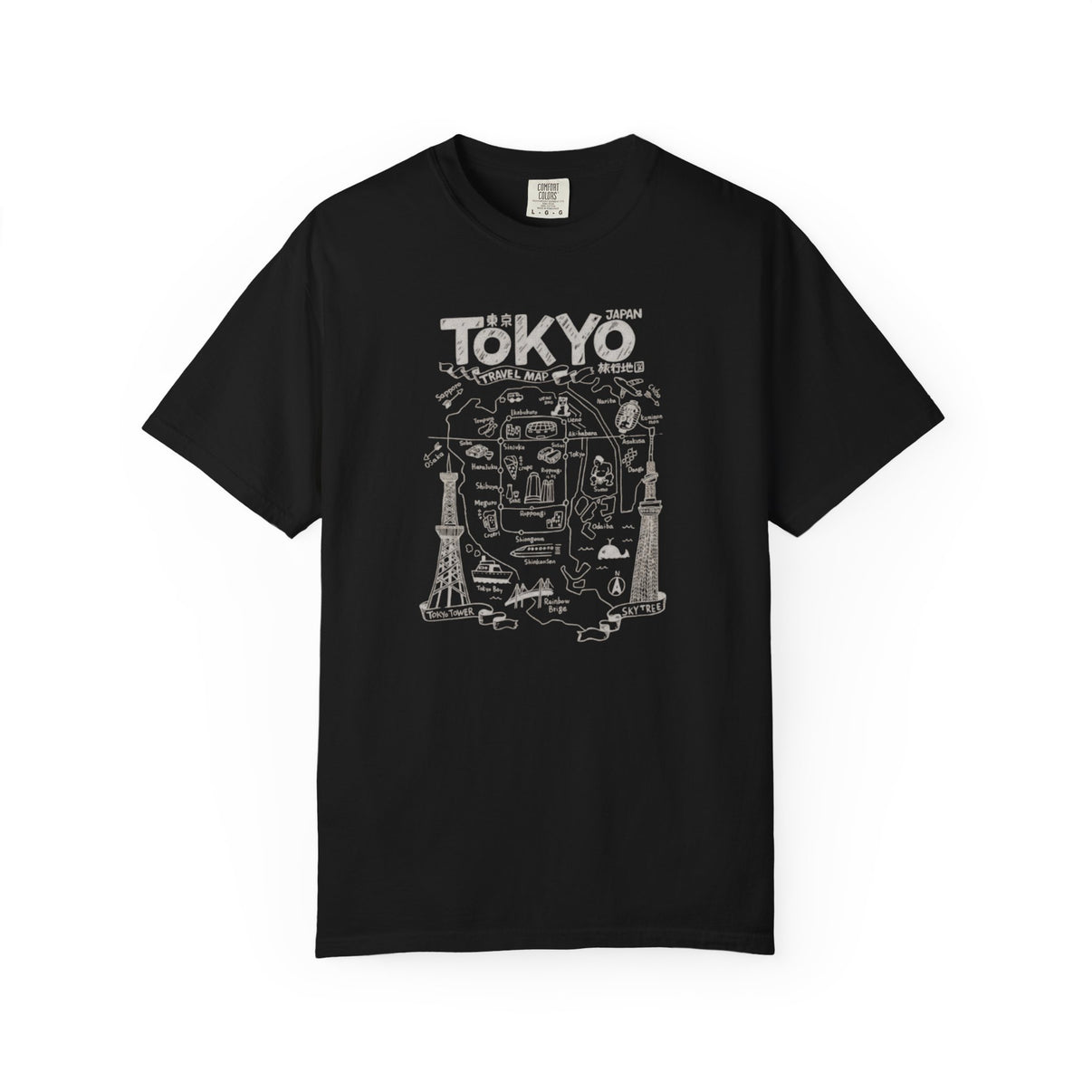 Tokyo Travel Map Unisex Garment-Dyed T-shirt, Casual Fashion Tee, Trav ...